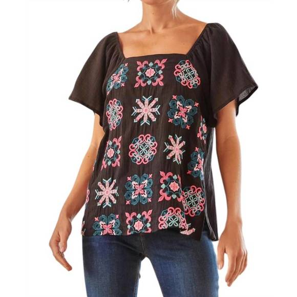 ANDREE BY UNIT | Tops | New Andree By Unit Embroidered Tile Design Top ...